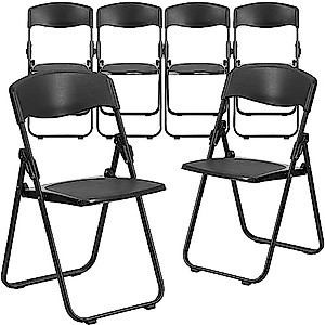 Flash Furniture 6 Pack HERCULES Series 500 lb. Capacity Heavy Duty Black Plastic Folding Chair with Built-in Ganging Brackets
