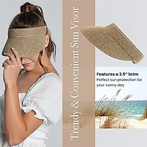 San Diego Hat Company Signature Women's Ultrabraid Large 3.5” Brim Visor with Ribbon Binding & Sweatband, Sun Hats for Women, Mixed Brown, One size