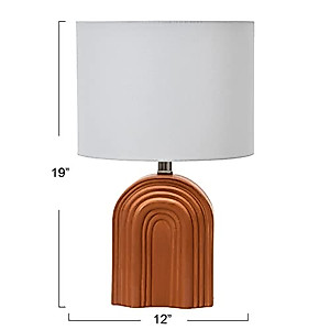 Creative Co-Op Main + Mesa Carved Arch Stoneware Table Lamp with Linen Drum Shade, Terracotta