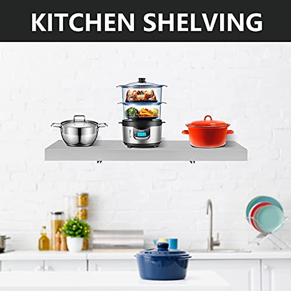 4FT Stainless Steel Shelf Folding Concession Shelf Frame Aluminum Alloy Surface Board for Food Serving Window Restaurants Commercial Home(44" L x 12" W)