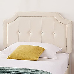 VECELO Premium Upholstered Platform Bed Diamond Stitched Panel Headboard, Metal Frame & 12 Strong Wood Slat Support, Mattress Foundation/Easy Assembly,Twin,Beige