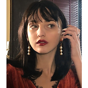 14K Gold Plated Round Bead Ball Drop Earrings for Women Minimal Lightweight Long Dangling Dangle Hoop Wedding Earrings for Brides Bridesmaid Prom Anniversary