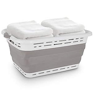BLACK+DECKER 1 Large 25" Slim Collapsible Laundry Basket - Portable & Space-Saving Basket with Dual Comfort Grip Handles - Ideal for Laundry, Towels, Blankets & More in Small Spaces & Travel, Grey