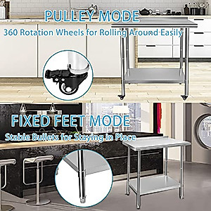 Lafati Stainless Steel Food Prep Table - 24x30 Commercial Work Table Heavy Duty with Casters, Backsplash, Adjustable Undershelf for Restaurant, Kitchen, Hotel, Warehouse (24 * 30 * 34)