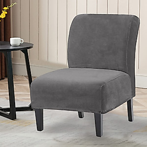 UCCONO Armless Accent Chair Slipcovers, Thick Velvet Slipper Accent Chair Covers Hotel Oversized Big Chairs, Removable Furniture Protector with Elastic Bottom, Machine Washable (Grey)