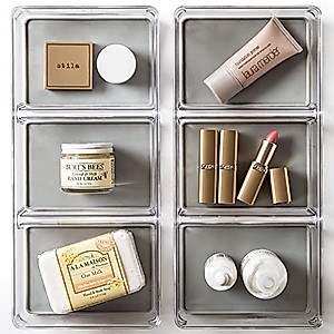 BINO | 3-Compartment Plastic Drawer Organizer, Light Grey - 2 Pack | THE ARTISAN+ | Multi-Use Storage Bins | Silicone Base, Non-Slip Rubber Feet | Makeup Organizer for Vanity | Desk Organizers