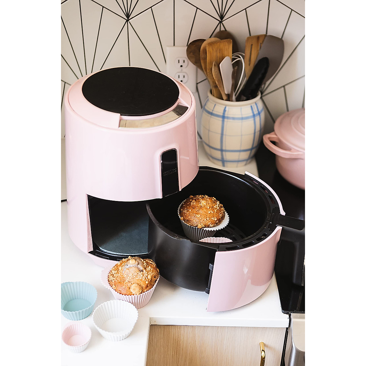 The Silicone Kitchen Reusable Silicone Baking Cups Silicone Muffin Liners for Cupcakes, BPA Free, 12 Pack, Regular, Pink Gray Blue