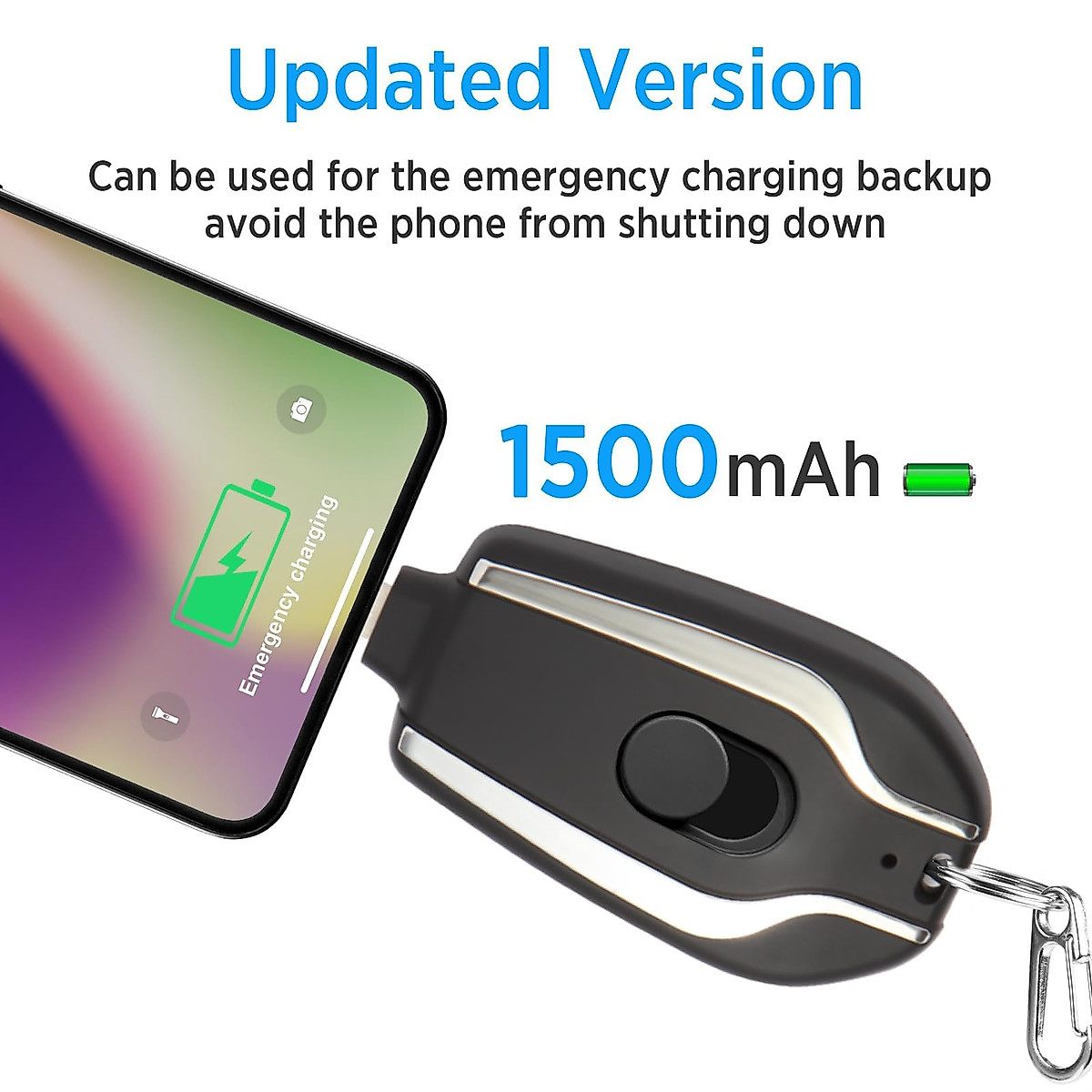 HUAYOTEK Mini Emergency Power Pod, 100% Full Capacity Keychain Portable Charger for iPhone, Power Emergency Pod Fast Charging Power Bank Battery Pack for iPhone, iPad, AirPods, for iOS (Black)