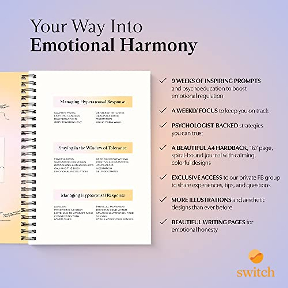 Switch Research Emotions Journal - Self Care Journal - Psychologist-Backed Manifestation Journal - Therapist Recommended Affirmation Journal - Beautiful Self Care Journal for Women