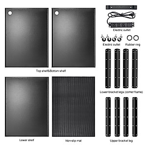 DNA MOTORING 3-Layer Utility Steel AV Cart with Wheels Power Strip, 35" x 25" x 24"-42" Height Adjustable Rolling Projector Cart,TOOLS-00137