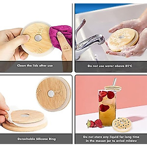 Glass Cups with Bamboo Lids and Straws - Drinking Glasses with Glass Straw, Glass Tumbler with Straw and Lid, Glass Coffee Mugs with Lids, Cute Glass Cups with Lids and Straws, Glass Coffee Cup (4)