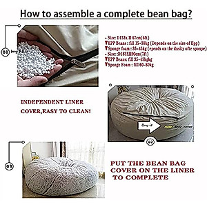 Bean Bag,Giant Fur Bean Bag Chair Cover for Adults Kids (Without Filling)Comfy Fluffy Giant Round Beanbag Lazy Sofa Cover for Reading Chair Floor Chair Lazy Sofa Bed Cover Soft Fluffy Faux BeanBag