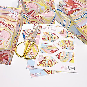 CENTRAL 23 Marble Wrapping Paper For Women Men - 6 Thick Gift Wrap Sheet - Pastel Colors - Wrapping Paper For Birthday Bridal Shower Anniversary - Comes With Fun Stickers