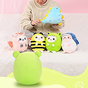 AIXINI Cute Cat Frog Plush Pillow 8" Kitten Frog Stuffed Animal, Soft Kawaii Cat Plushie with Frog Outfit Costume Gift for Kids