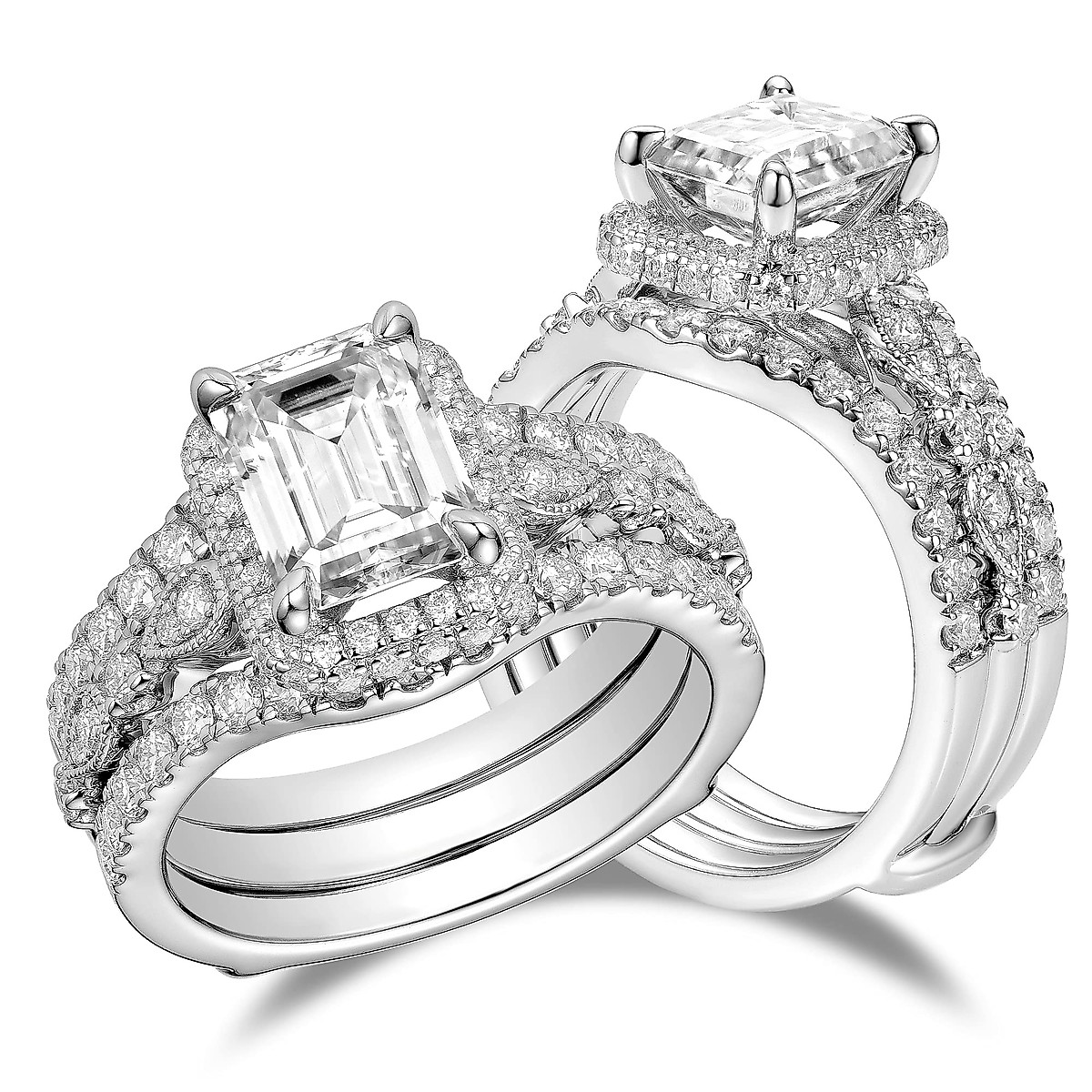 DovEggs 0.85CTW GHI 2.2mm Width Moissanite Lab Created Diamond Half Eternity Curved Enhancer Guard Wedding Band 14k Gold Quality Sterling Silver Engagement Ring for Women(7)