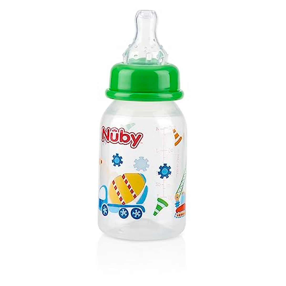 Nuby Printed Non-Drip Bottle, 4 Ounce, 1 Pack of 1 Bottle, Colors May Vary