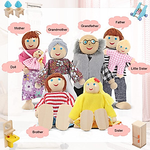 Wooden Dollhouse Furniture Doll House Furnishings with 8 Pieces Winning Doll Family Set, Dollhouse Accessories for Miniature Dollhouse, Family Figures Imaginative Play Toy (Cute Style)