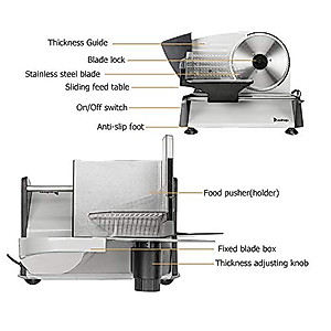 Winado Meat Slicer, 7.5 inch Electric Food Slicer, 150W Frozen Meat Deli Slicer, Premium Stainless Steel Blade & 0-15mm Thickness Adjustable Semi-Auto Meat Slicer For Commercial and Home, Grey