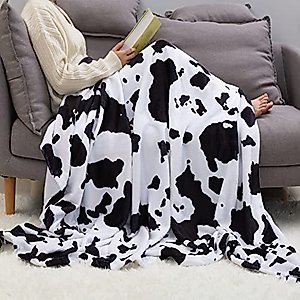 chifave Cow Print Blanket Fleece Black and White Cow Throw Blanket for Kids Adults Soft and Worm Blanket for Bed, Couch, Sofa All Season (Cow Print 50"x60")