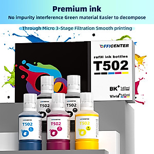 OFFICENTER T502 502 Ink Refill Bottles for EcoTank ET-4760 ET-2760 ET-2750 ET-4850 ET-3760 ET-2850 ET-3710 ET-3850 ET-3750 ET-2803 ET-2720 ET-4700 Printer(2BK C M Y)