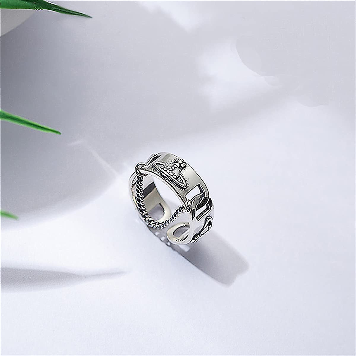 Beccalame Saturn Chain Sterling Silver Adjustable Ring Y2K Edgy Rings Fashion Handmade Jewelry Gift For Women Men Tassel Dangling Chain Ring