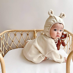 famuka Baby Boy/Girl Sweatshirt Romper Long Sleeve Bear Bodysuit (Beige, 3-6 Months)