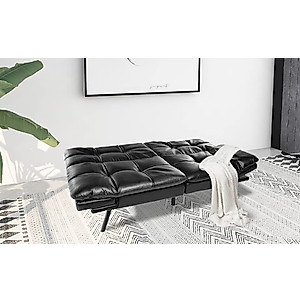 IULULU Futon Sofa Bed Faux Leather Couch with Adjustable Armrests, Modern Industrial Sleeper Daybed for Small Spaces, Living Room, Compact Apartment, Office, House, Condo, Loft, Bungalow, Black