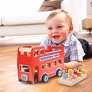 Imagination Generation Wooden Wheels Natural Beechwood Chunky Cars and Vehicles for Children +12 Months | Double Decker Bus