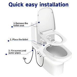 BBLFU Ultra-Slim Bidet Attachment for Toilet,Non-Electric Fresh Water Sprayer Bidet,Self-Cleaning Dual Nozzle (Frontal & Rear Wash) Bidet for Existing Toilet Seat,Adjustable Water Pressure,White