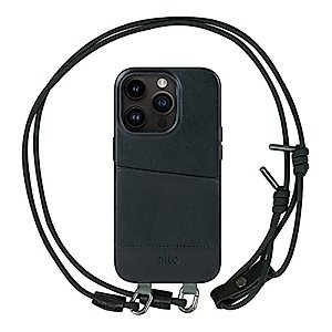 alto Crossbody Leather Case Designed for iPhone 14 Pro, Anello Series Drop Protective Italian Leather Card Wallet Case with Detachable Lanyard Strap (6.1 inch, iPhone 14 Pro, Black)
