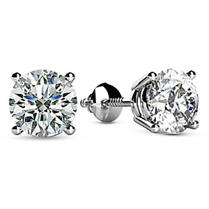 3 Carat Platinum GIA Certified Round Cut Diamond Earrings 4 Prong Screw Back Premium Collection (G-H Color, SI1-SI2 Clarity)