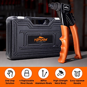 TOPSHAK Rivet Gun, RG1 Manual Rivet Gun Kit with 80 Free Aluminum Rivets, Hand Riveter Single Rivet Tool,Manual Short-inch Rivet Tool, Stainless Steel Rivet Machine