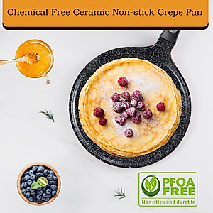 ROSSETTO Non-Stick Crepes Pan from France, Red 9.5in Ceramic Coating Pancake Skillet with Spreader, PFOA and PTFE-Free, Compatible with All Stovetops, for pancakes, eggs, omlets, quesadillas,tortillas