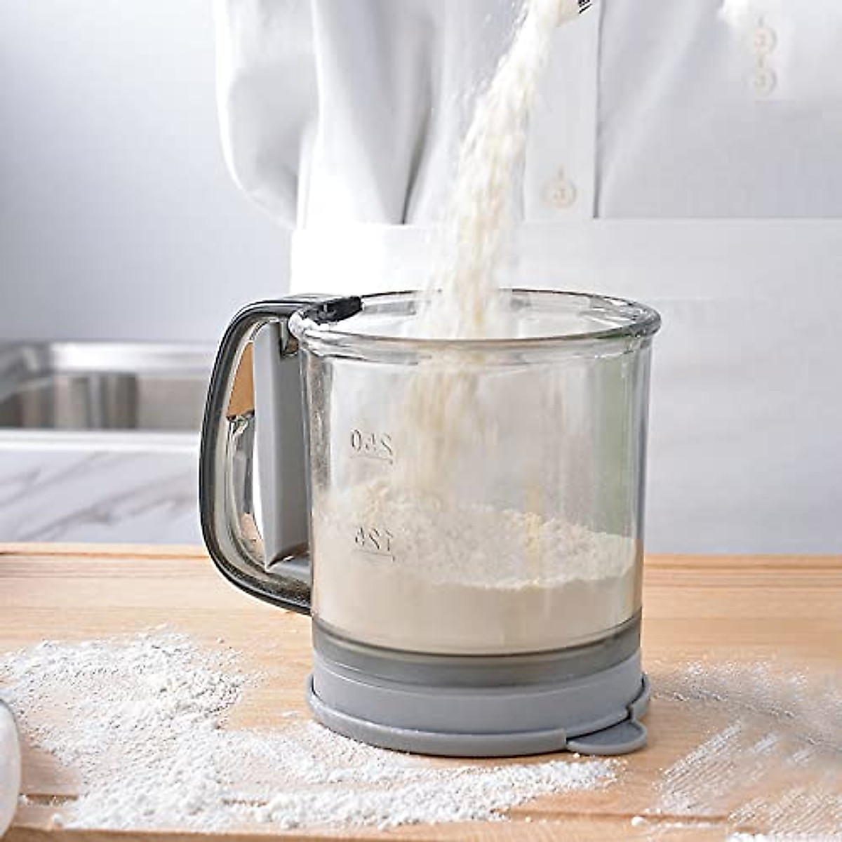 Flour Sifter for Baking, Double-Layer Extra Fine Mesh Sieve Strainer, Handheld Squeeze Powdered Sugar Sifter for Kitchen
