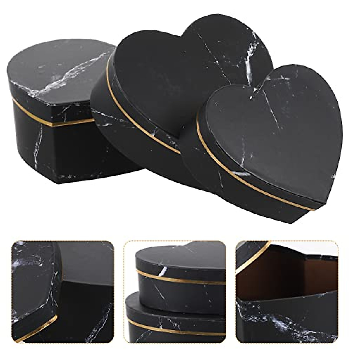 Storage Cases 3pcs Heart Shaped Boxes Gift Arrangement Boxes Flower Box for Luxury Flower Festival Holiday New Year Favors Black Candy Packing Boxes
