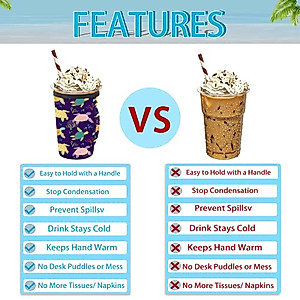 Reusable Iced Coffee Cup Sleeve Neoprene Insulated Sleeves Cup Cover Holder for Cold Drinks Tumbler Cup - Only Cup Sleeves (Sea Turtle, L)