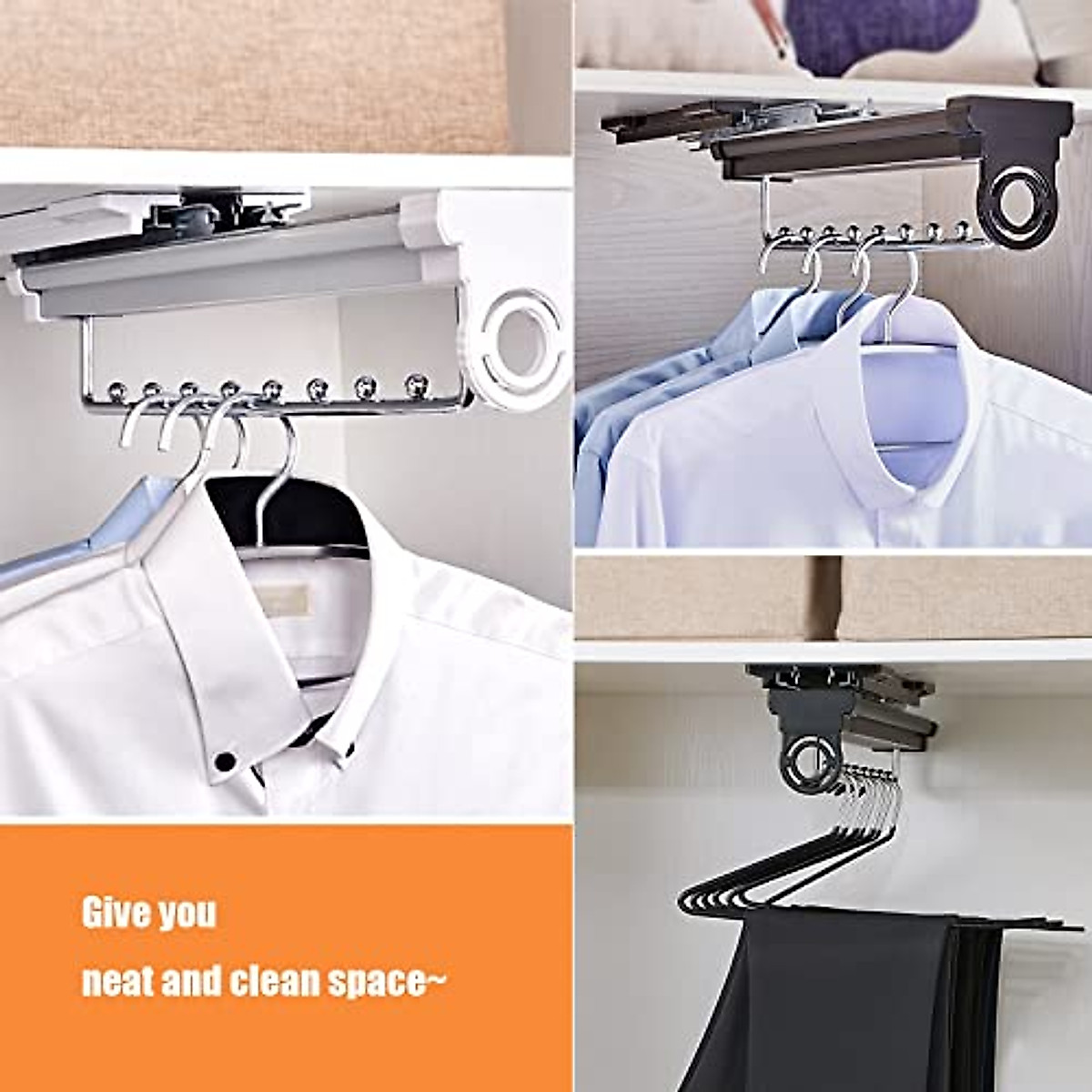 Heavy Duty Retractable Closet Pull Out Rod,Extendable Valet Rod Clothing,Ball Bearing Rail Slide Pull-Out,Hanging Rod for Closet Storage, Laundry Room,5 Pcs Pants Rack