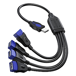 USB 1 to 4 Splitter, ANDTOBO USB 2.0 Y Splitter Charger Cable USB 1 Male to 4 Female Power Cord Extension Hub Cable for PC/PS4/MacBook/Laptop/TV/LED Etc,Navy