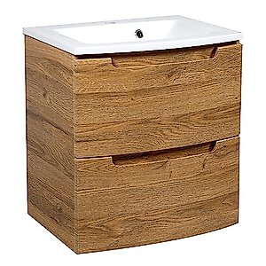 Sample of Cabinet Finish | Modern Wall-Mount Bathroom Vanity with Washbasin | Delux Teak Natural Collection | Non-Toxic Fire-Resistant MDF-No Mirror Included
