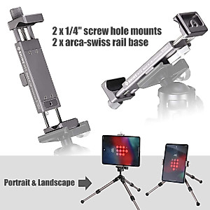 SHINEWEE Metal iPad Holder for Tripod Mount, 1/4" Screw, Acra/RRS Rail Plate Mounts, Fits iPad 1 2 3 4 5 Mini Air Pro,Universal Tablet iPad Clamp Holder Tripod Adapter