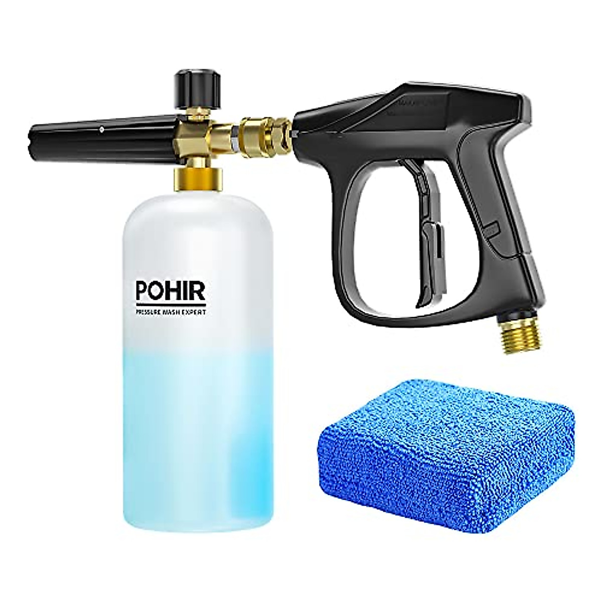 Pressure Washer Foam Gun Kit - Car Wash Short Wand with 1/4" Quick Connector, 3400 PSI Short Gun Foam Cannon + Microfiber Applicator & Sponge Mitts for Easy Cleaning 1 Liter