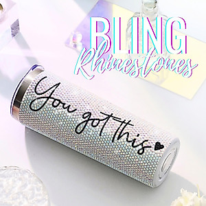 Onebttl Inspirational Gifts for Women, You Got This, Motivational Encouragement Job Promotion Congratulations Gifts for Women Coworkers, 20Oz Skinny Rhinestone Bling Tumbler with Lid & Straw