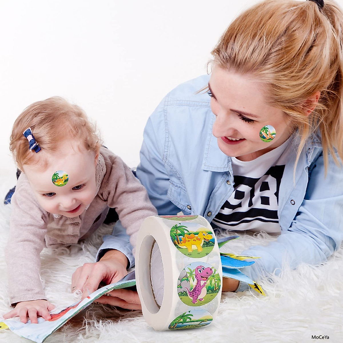 2000 Pcs MoCeYa Stickers for Kids School Stickers Potty Training Stickers 4Rolls 32Designs 1inch (2000 Construction Dino Stickers)