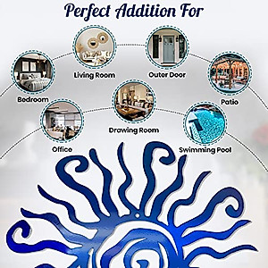 Riverside Designs Wacky Sun Metal Wall Art Outdoor Decor - 12 Inches Rust Proof Wall Sculpture - Ideal for Garden, Home, Farmhouse, Patio and Bedroom - Made in USA (12", Blue)