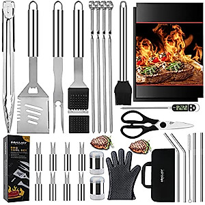 grilljoy 31PC Heavy Duty BBQ Grilling Accessories Grill Tools Set - Stainless Steel Grilling Kit with Storage Bag for Camping, Tailgating - Perfect Barbecue Utensil Gift for Men Women