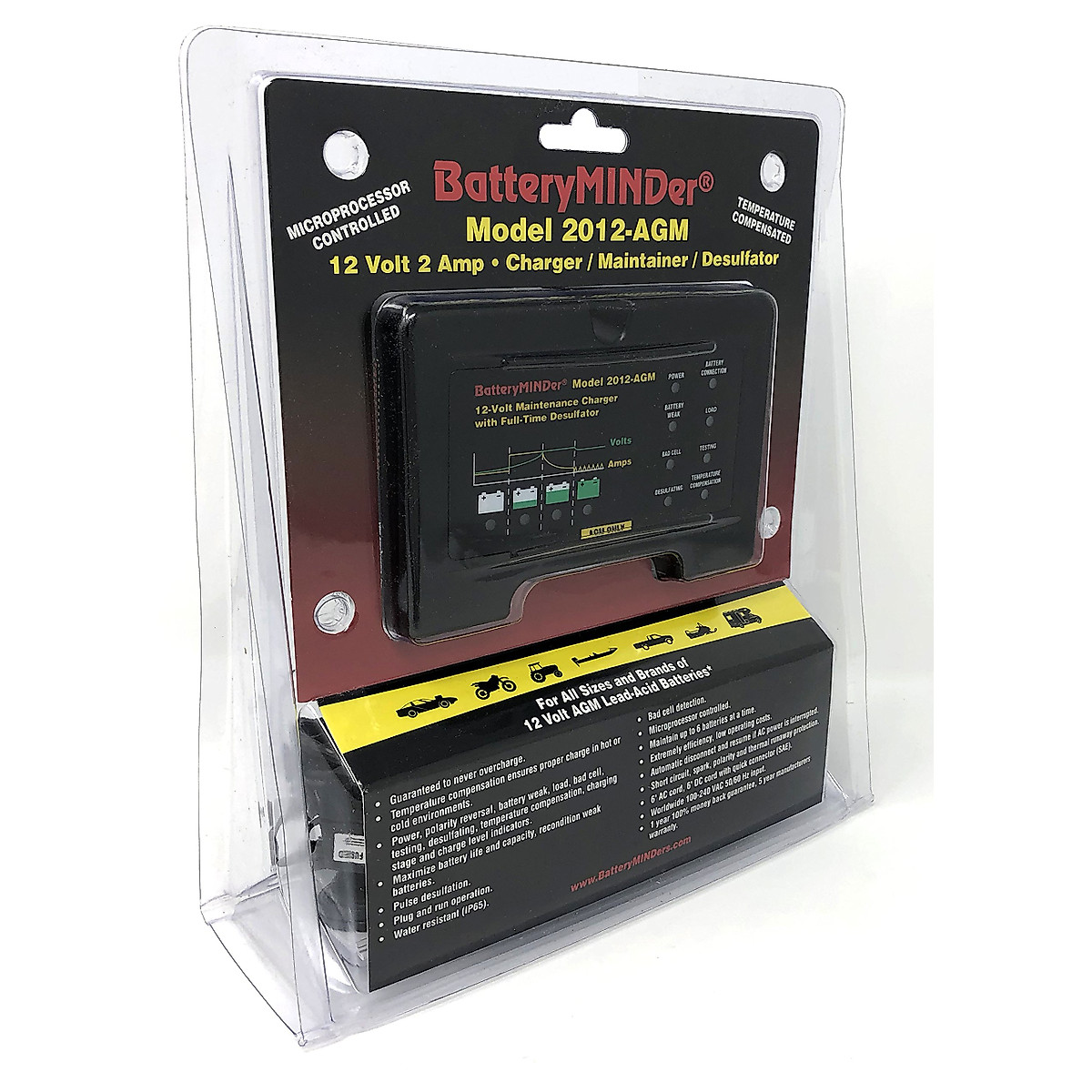 BatteryMINDer 2012-AGM - AGM Batteries Only - 12 Volt-2 Amp Battery Charger, Battery Maintainer, and Battery Desulfator for Odyssey, Optima * AGM Lead-Acid Batteries