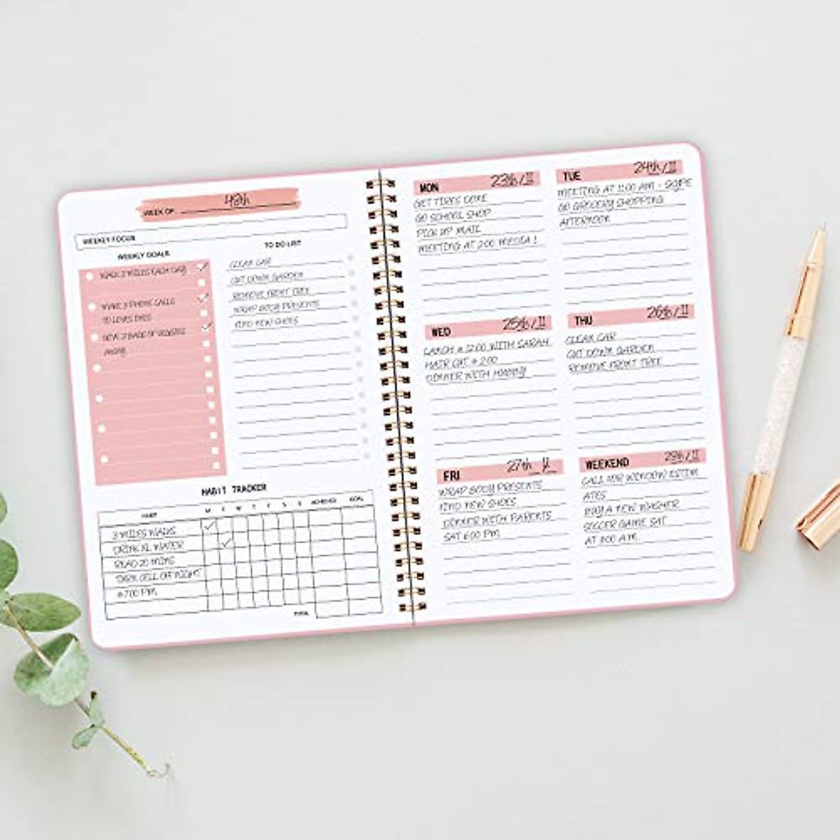 Undated Weekly Planner- Weekly Goals Notebook, A5 To Do List Planner, Habit Tracker Journal with Spiral Binding, Tracker and Goal Planner, 5.7 x 8.0 inches