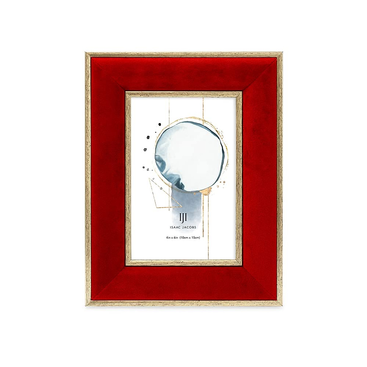 Isaac Jacobs Velvet Picture Frame with Metallic Gold Double Border, Photo Frame, Horizontal & Vertical, Made for Tabletop & Wall Display, for Home and Office (4x6, Red)