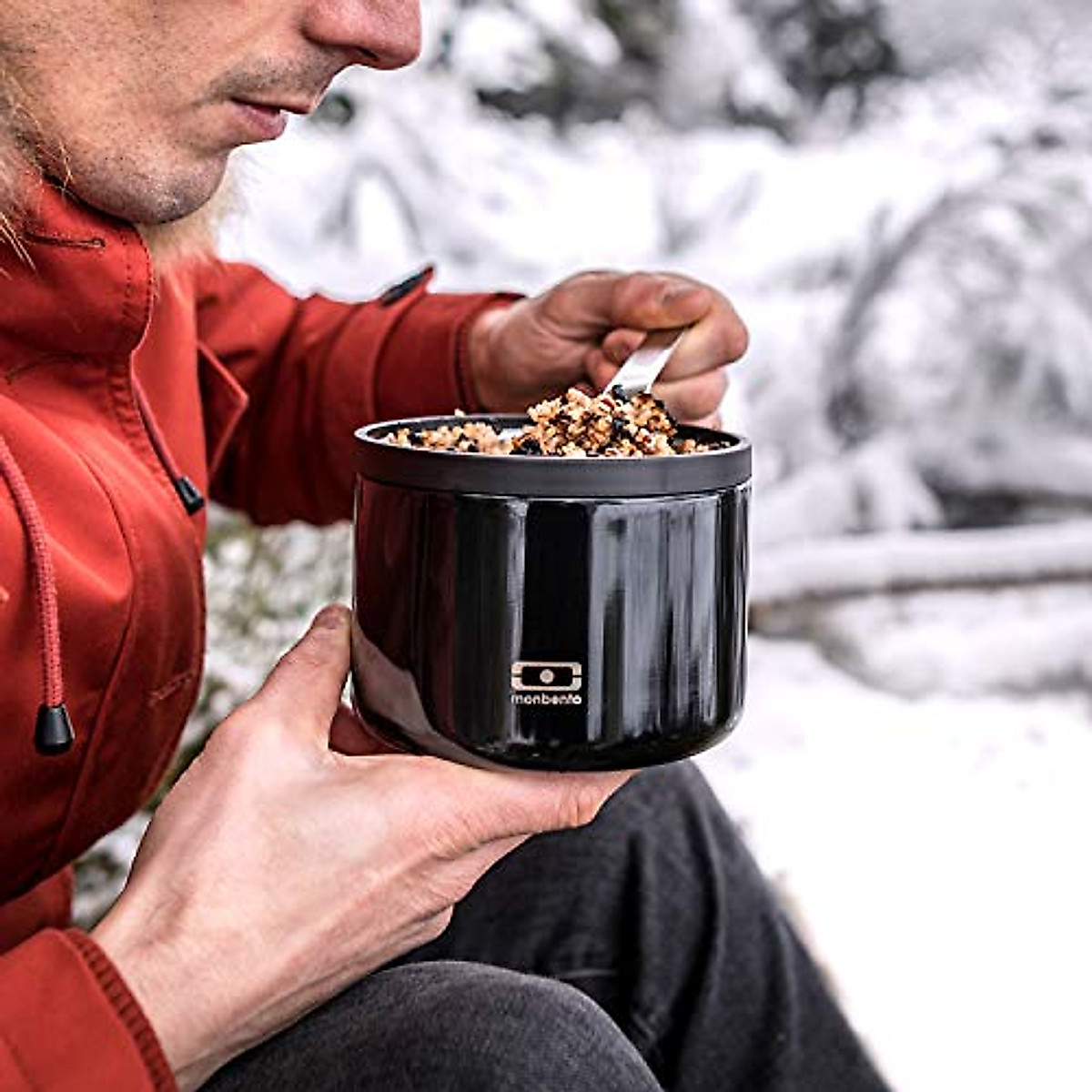 monbento - Insulated Lunch Box MB Element Onyx - Leakproof and Insulated Container Keeps Food Hot/Cold for Up to 5 Hours - For Work Lunch Packing - BPA Free - Food Grade Safe - Black