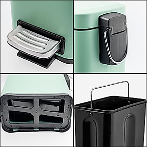 M-Aimee 1.3 Gallon Slim Small Trash Can with Lid Soft Close, Stainless Steel Garbage Can for Bathroom Bedroom Office, Rectangular Step Trash Bin with Removable Inner Waste Basket (Green)